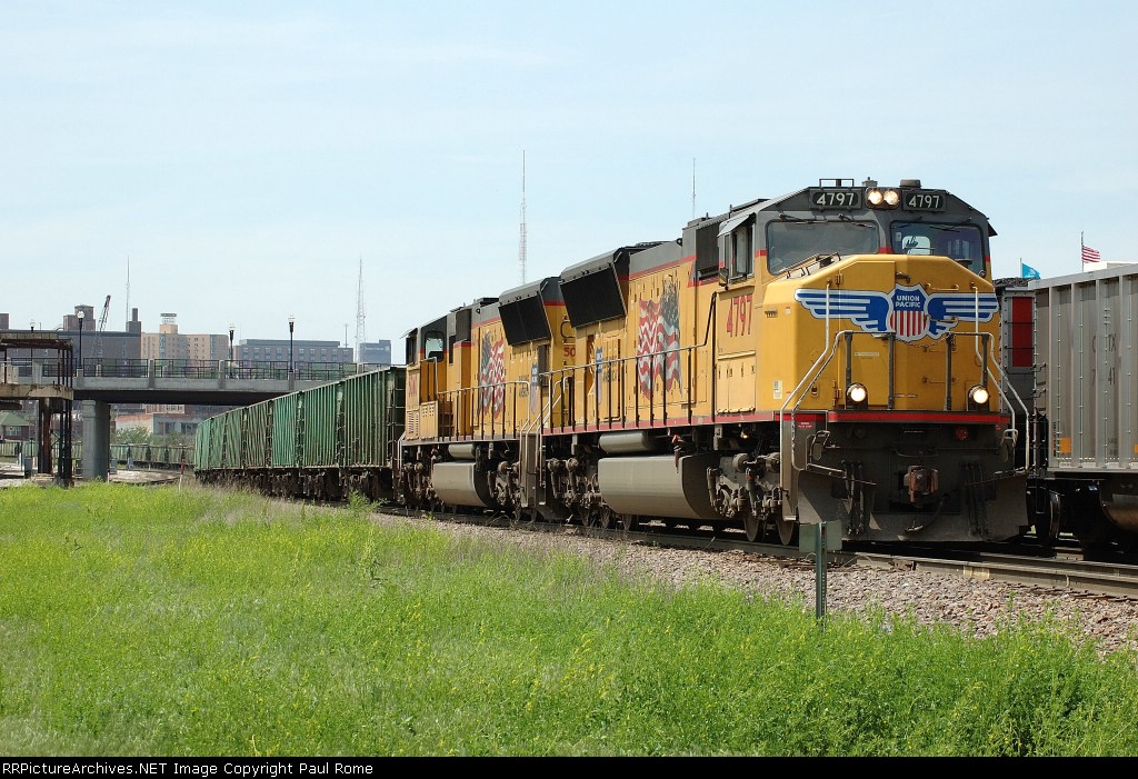 UP Flags and Flares lead a ballast train